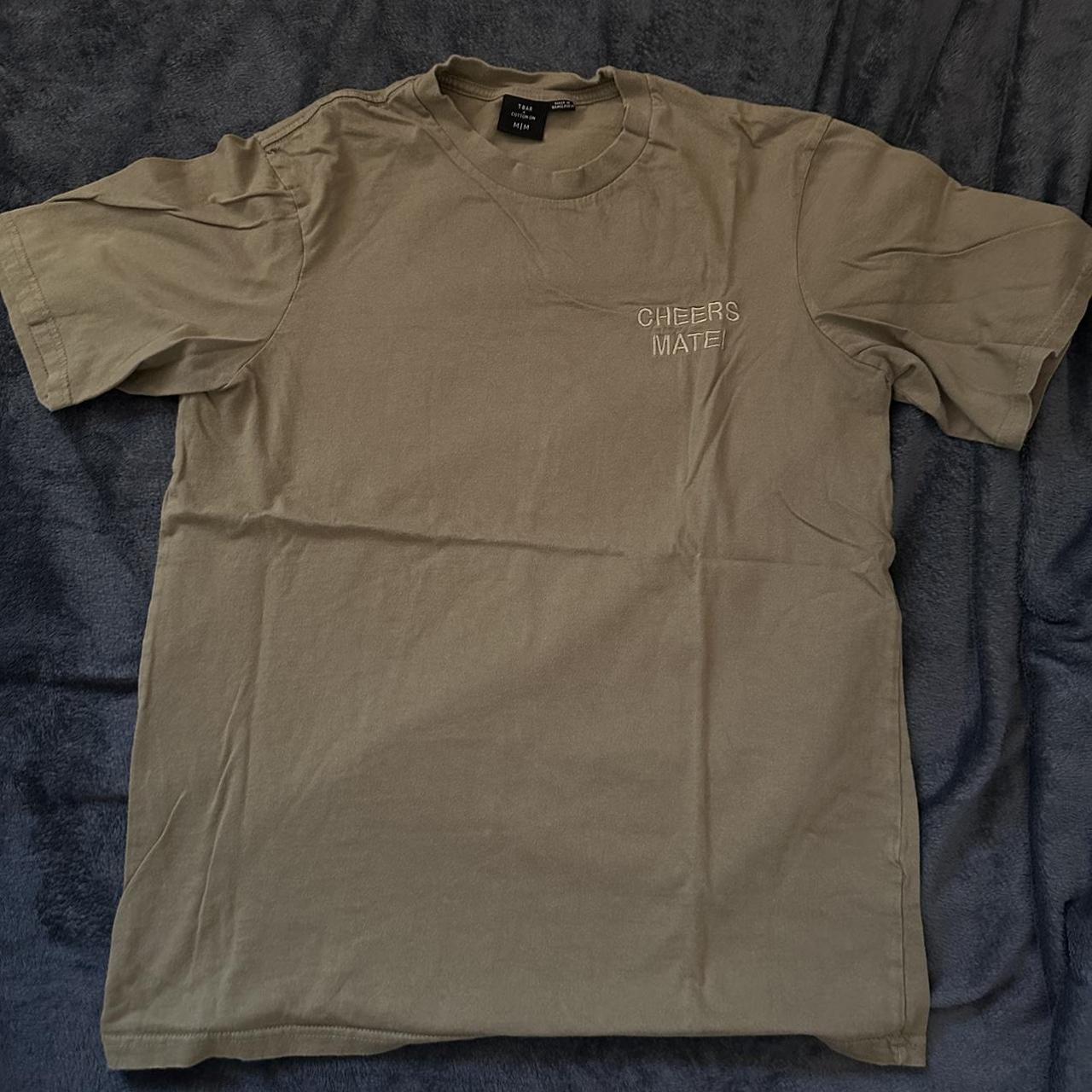 cheers mate! khaki tee shirt perfect condition size M - Depop