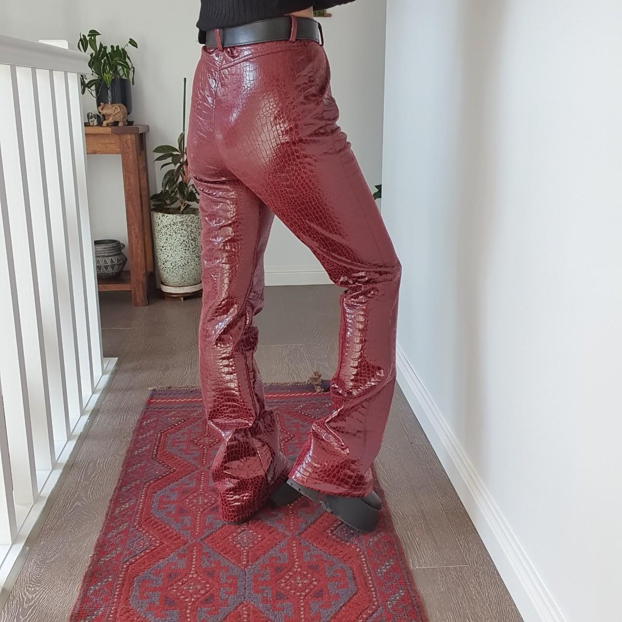 Motel Rocks burgundy Zoven flare pants Size... | Depop