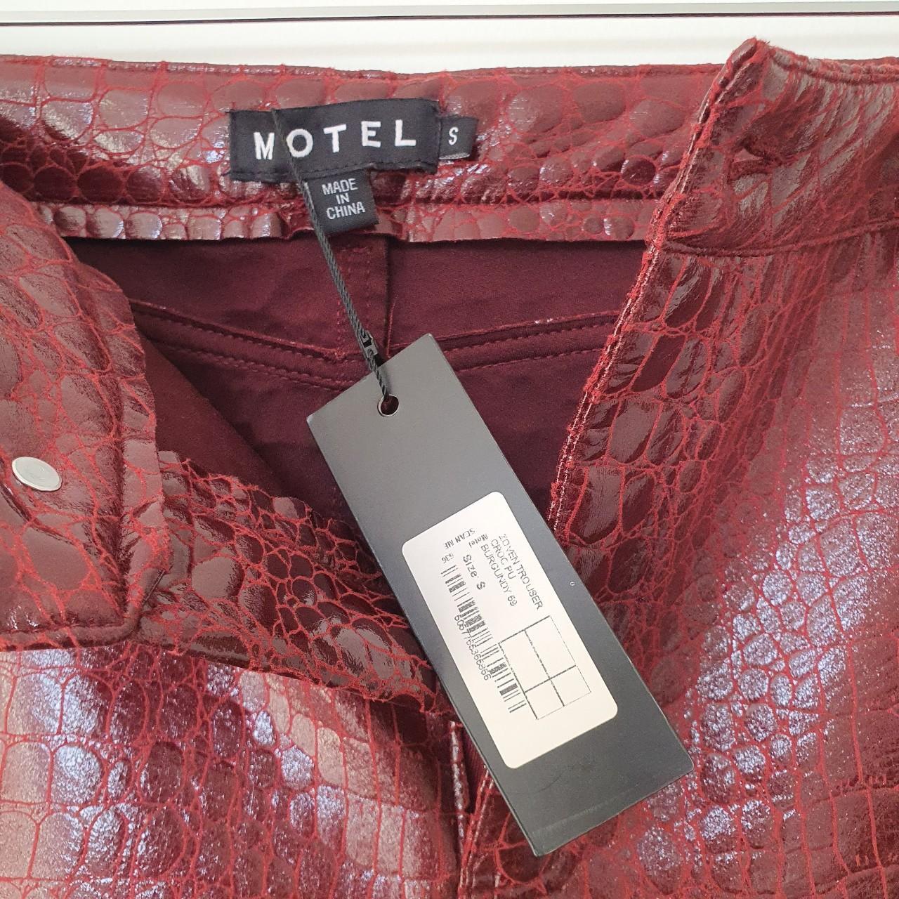 Motel Rocks burgundy Zoven flare pants Size... | Depop
