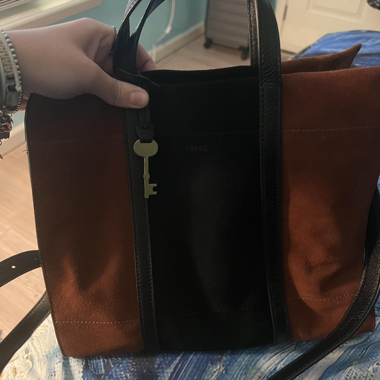 Authentic Suede leather Fossil tote bag - Depop