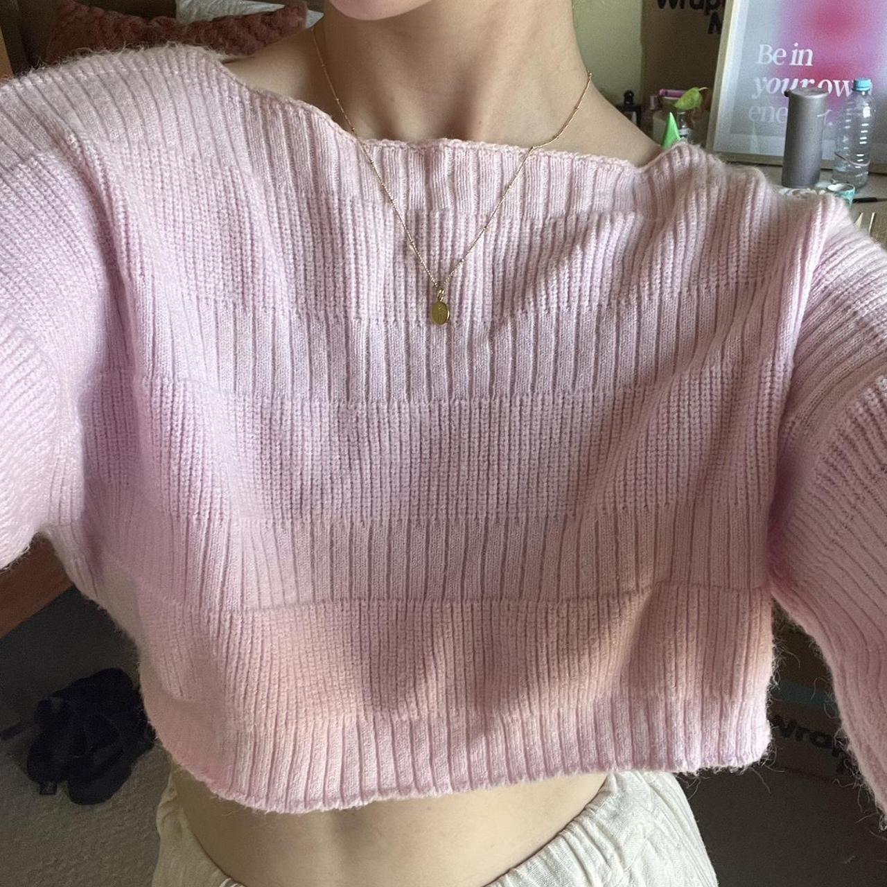 MyGirl pink knitted cropped jumper Barely worn Size... - Depop