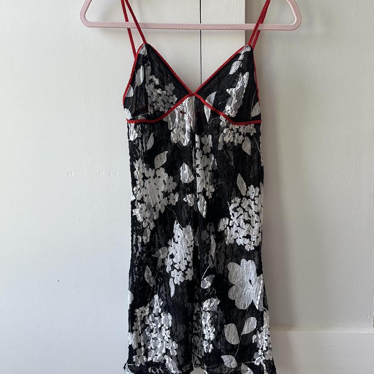Little floral dress with red trim ️ You will need to... - Depop