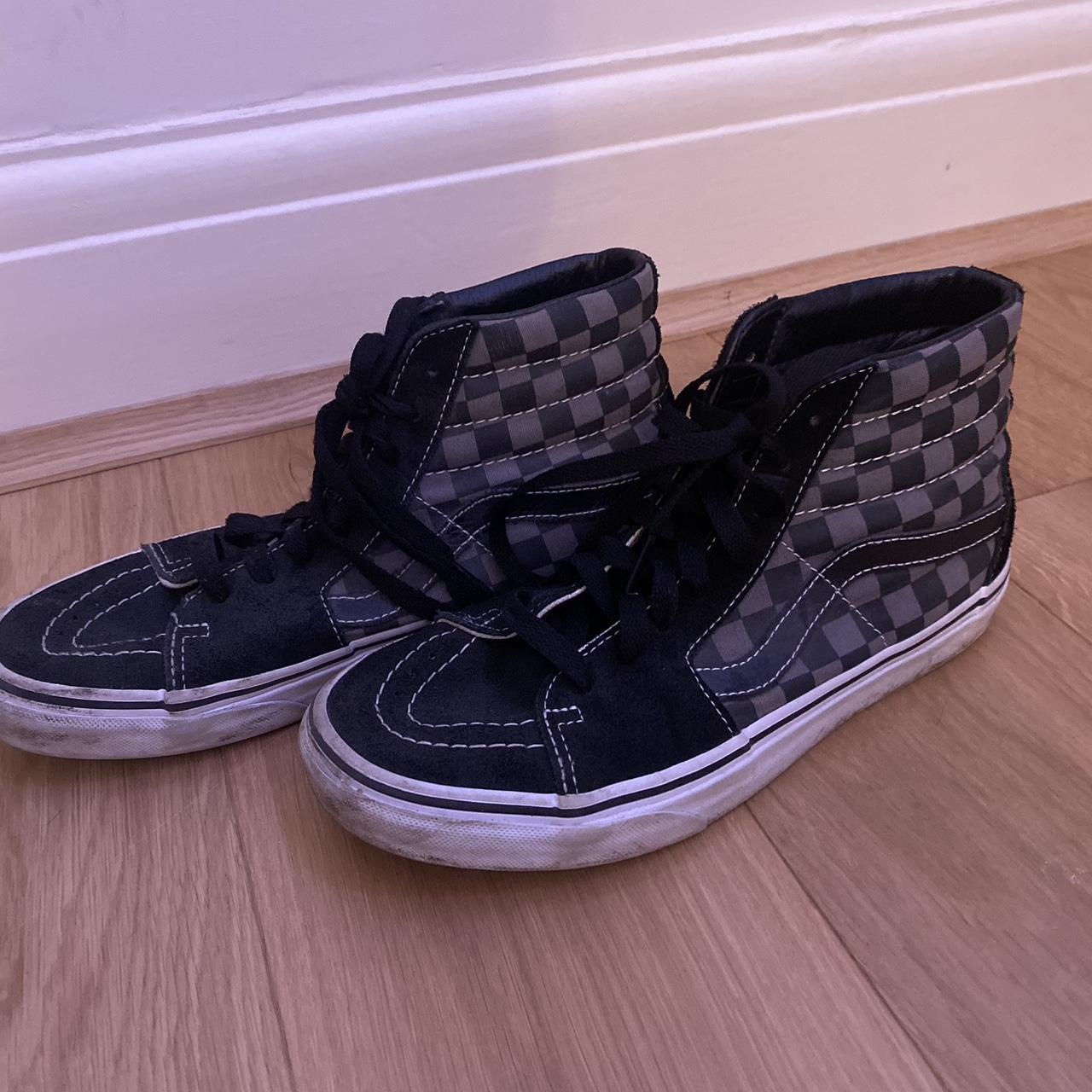 Vans black checkers high tops I’ve skated in them a... - Depop