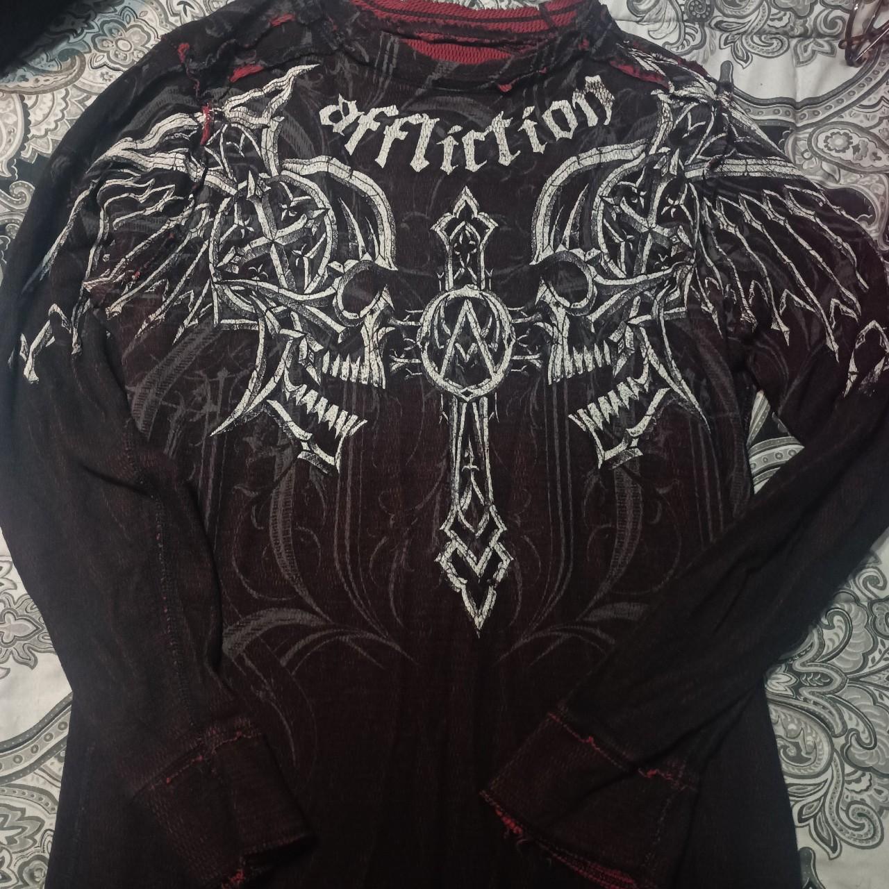 Affliction red skull long sleeve - Depop