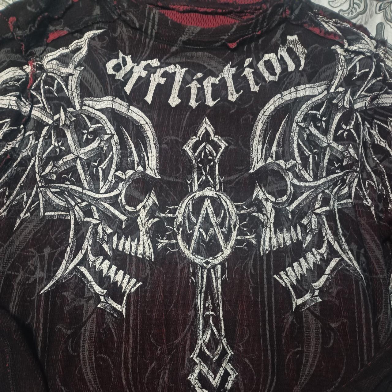 Affliction red skull long sleeve - Depop