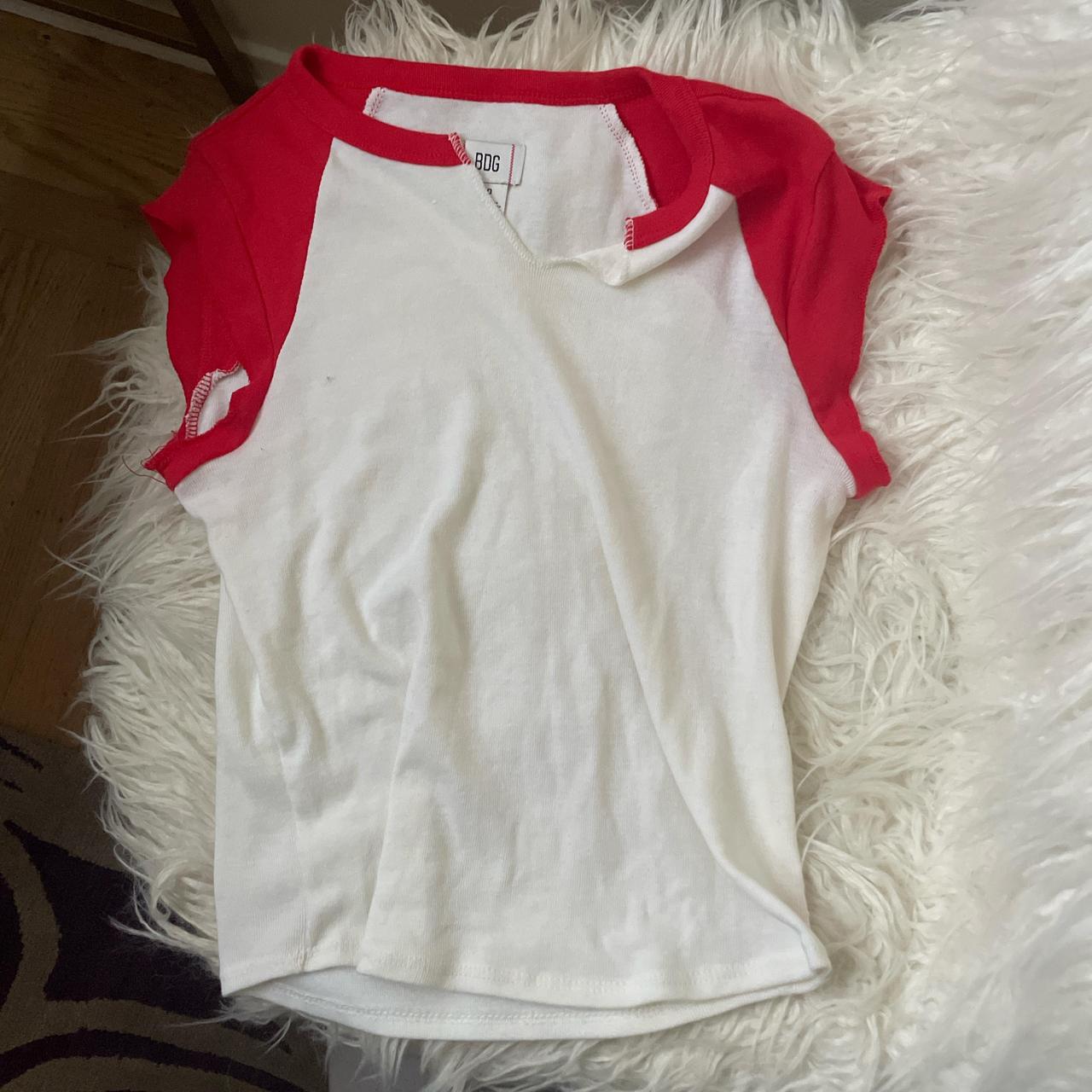 Red and white baseball tee. Worn a couple times. New... - Depop