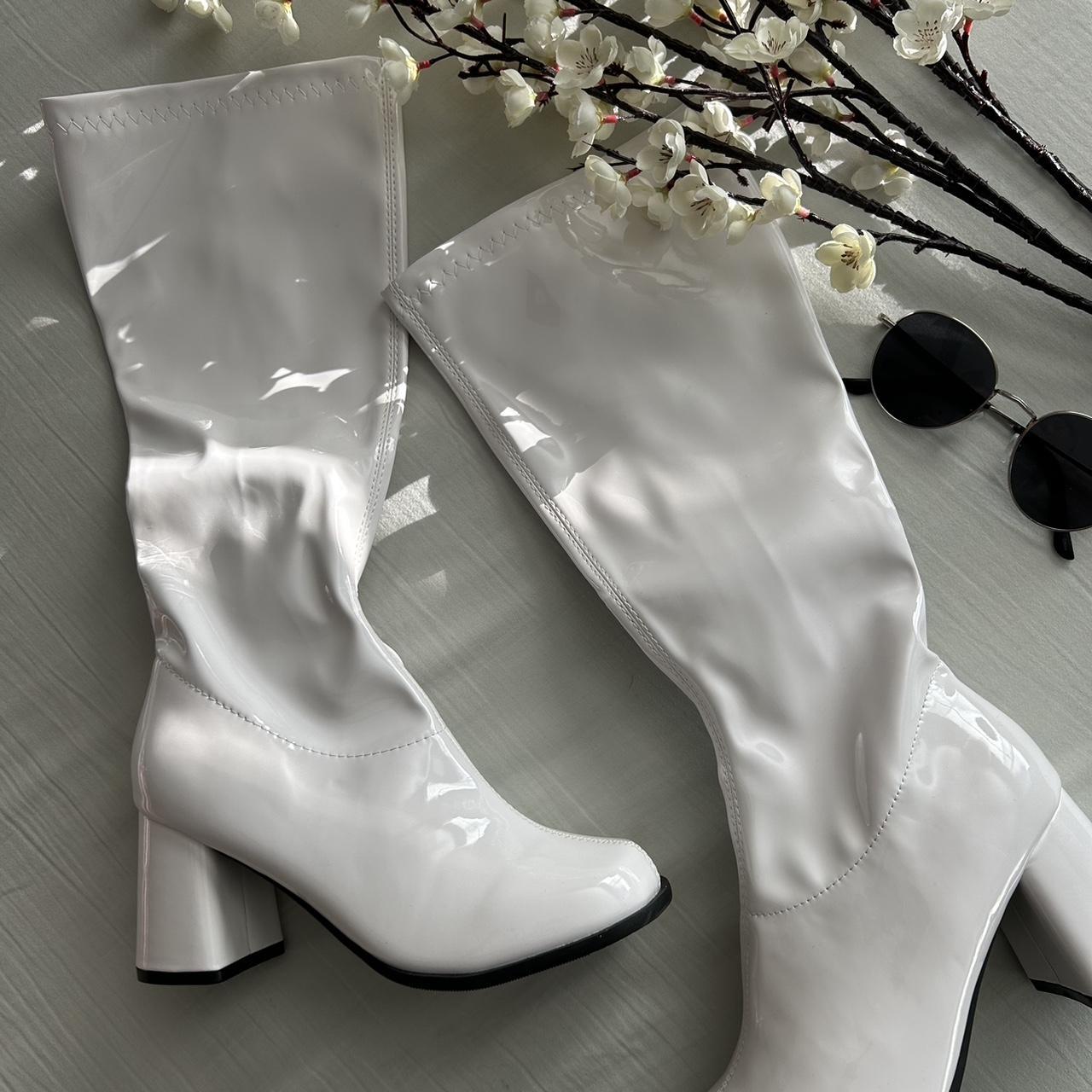White pleather gogo boots Never worn - Depop