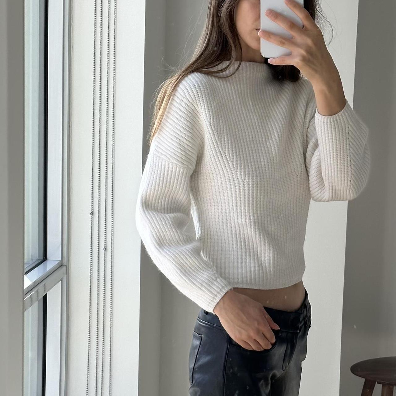 White Massimo Dutti cropped sweater Very good... - Depop
