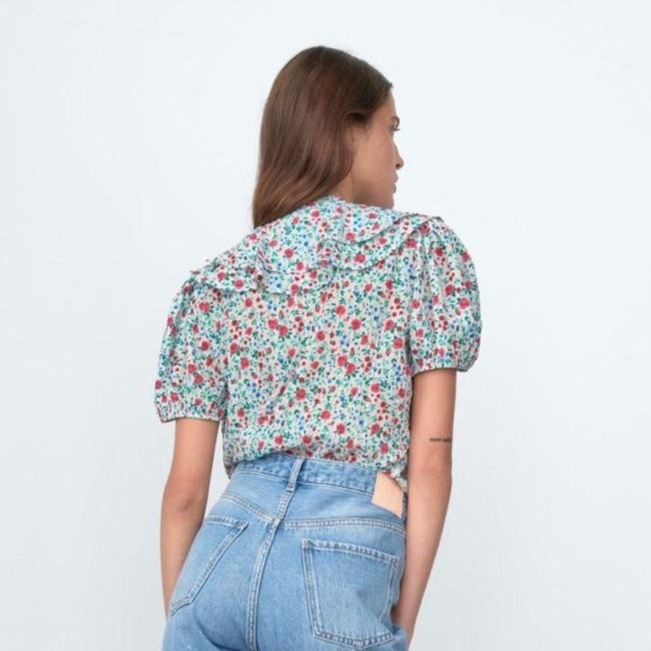 ZARA FLORAL CRINKLE CHIFFON FABRIC RUFFLES ROMANTIC... - Depop