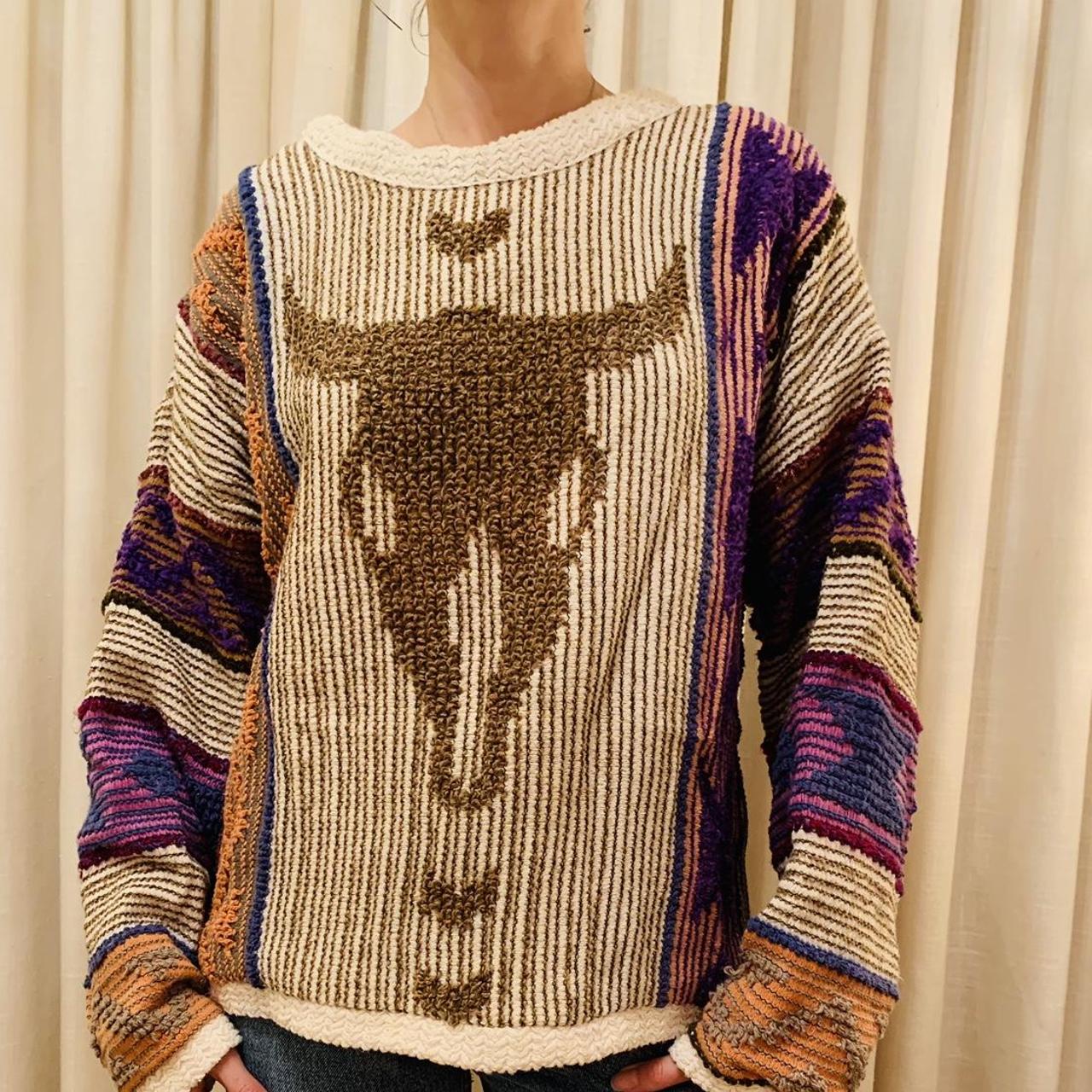 Vintage Aztec sweater. Size Large. 2 loose threads... - Depop