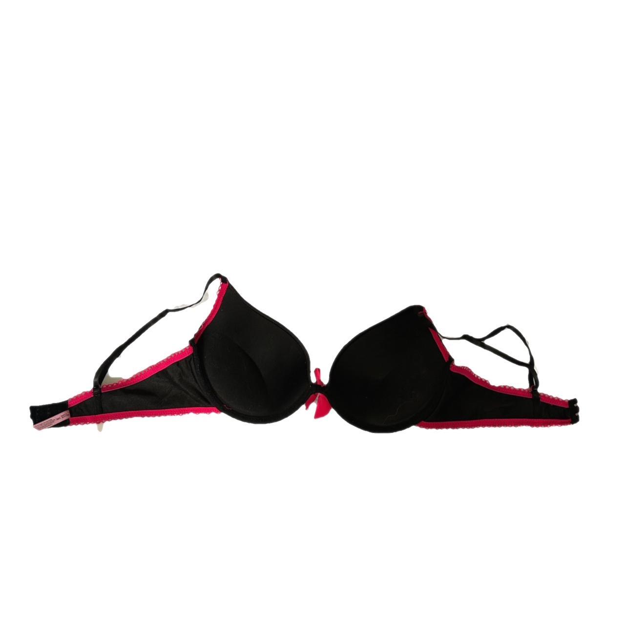 Black and pink lace push-up bra with bow detail... | Depop
