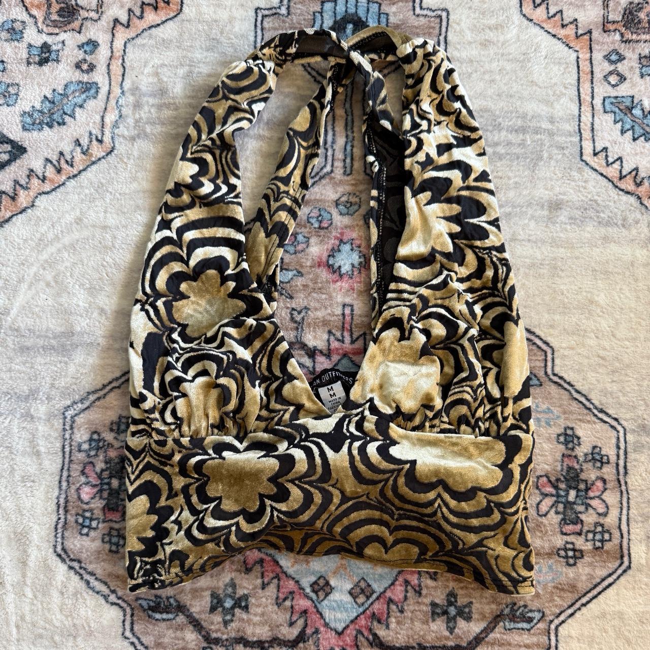 Black and gold velvet boho halter top | Depop
