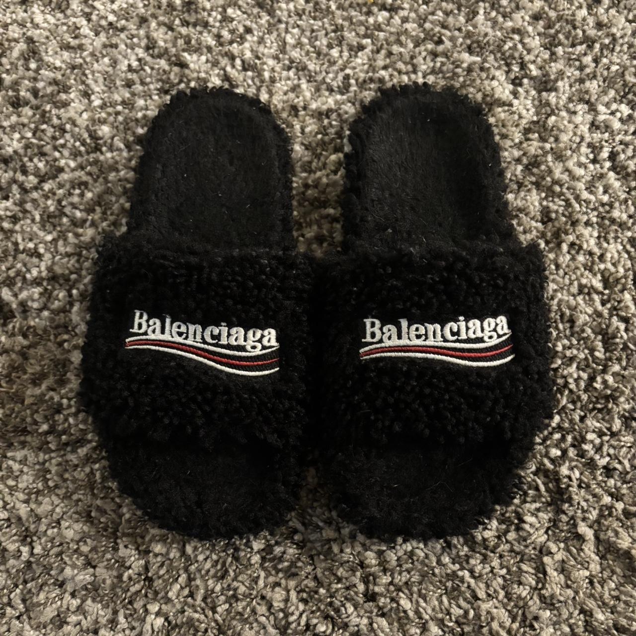 Black Balenciaga Furry Slides Size 42 (Mens... | Depop