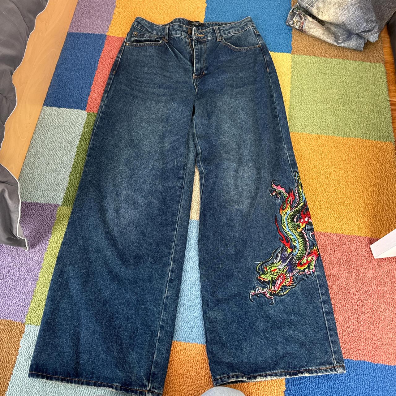 SUPER RARE VINTAGE ED HARDY Embroidered dragon denim... - Depop