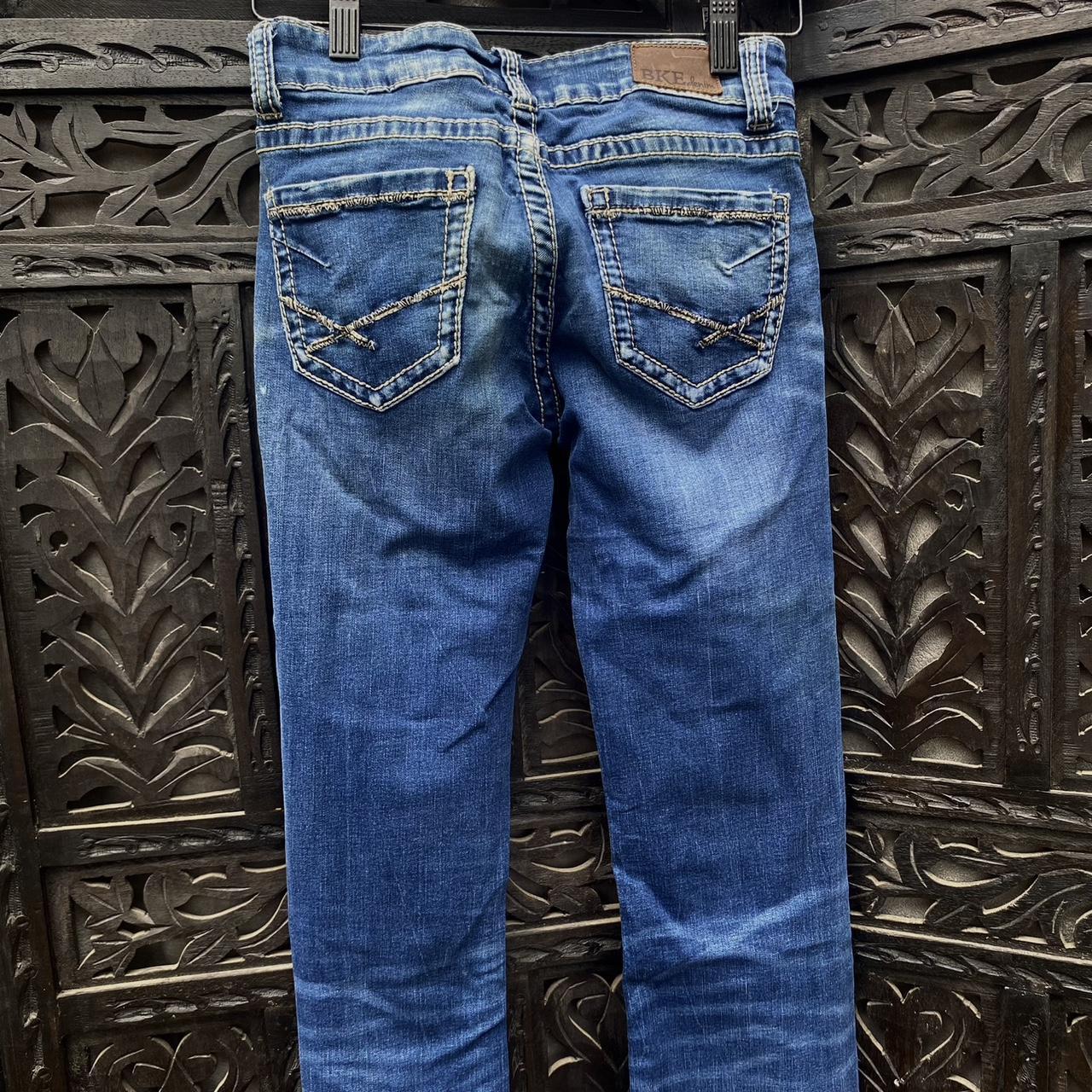 Vintage BKE Denim Dark Distressed Boot Cut Low Rise... - Depop