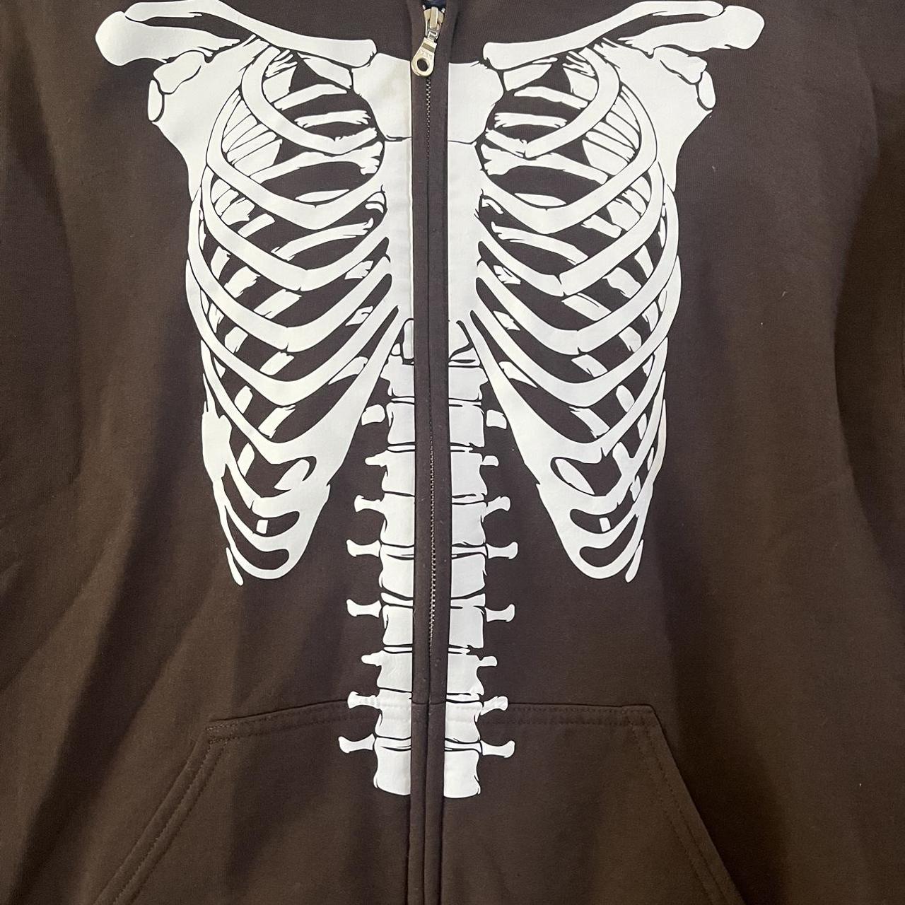 Brown skeleton zip up hoodie Large - Depop