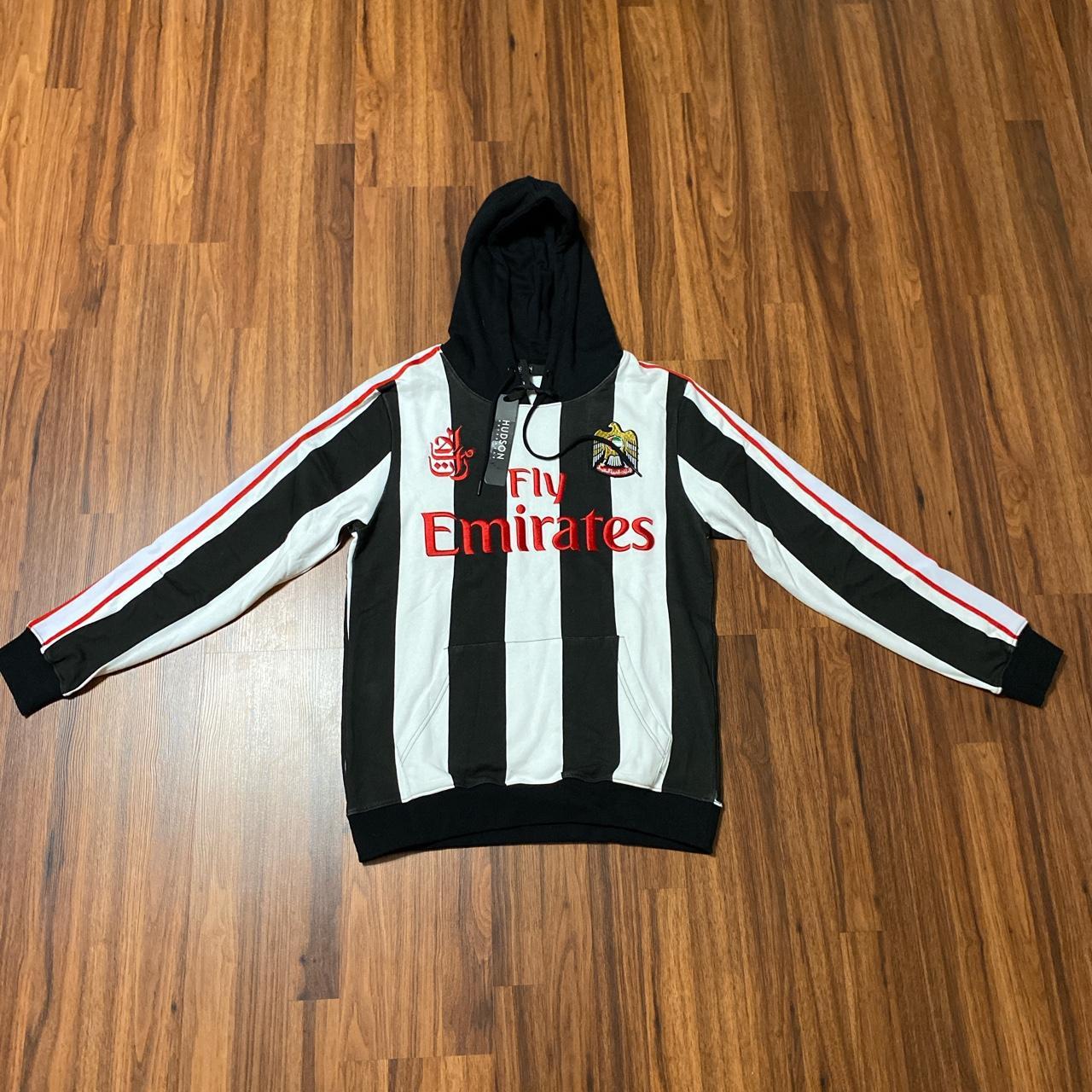 Fly Emirates Embroidered Patchwork Striped Soccer... - Depop
