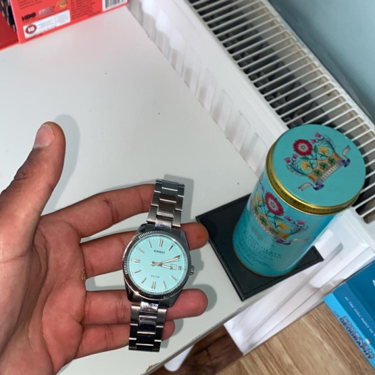 casio duck egg blue - tiffany blue silver strap - Depop