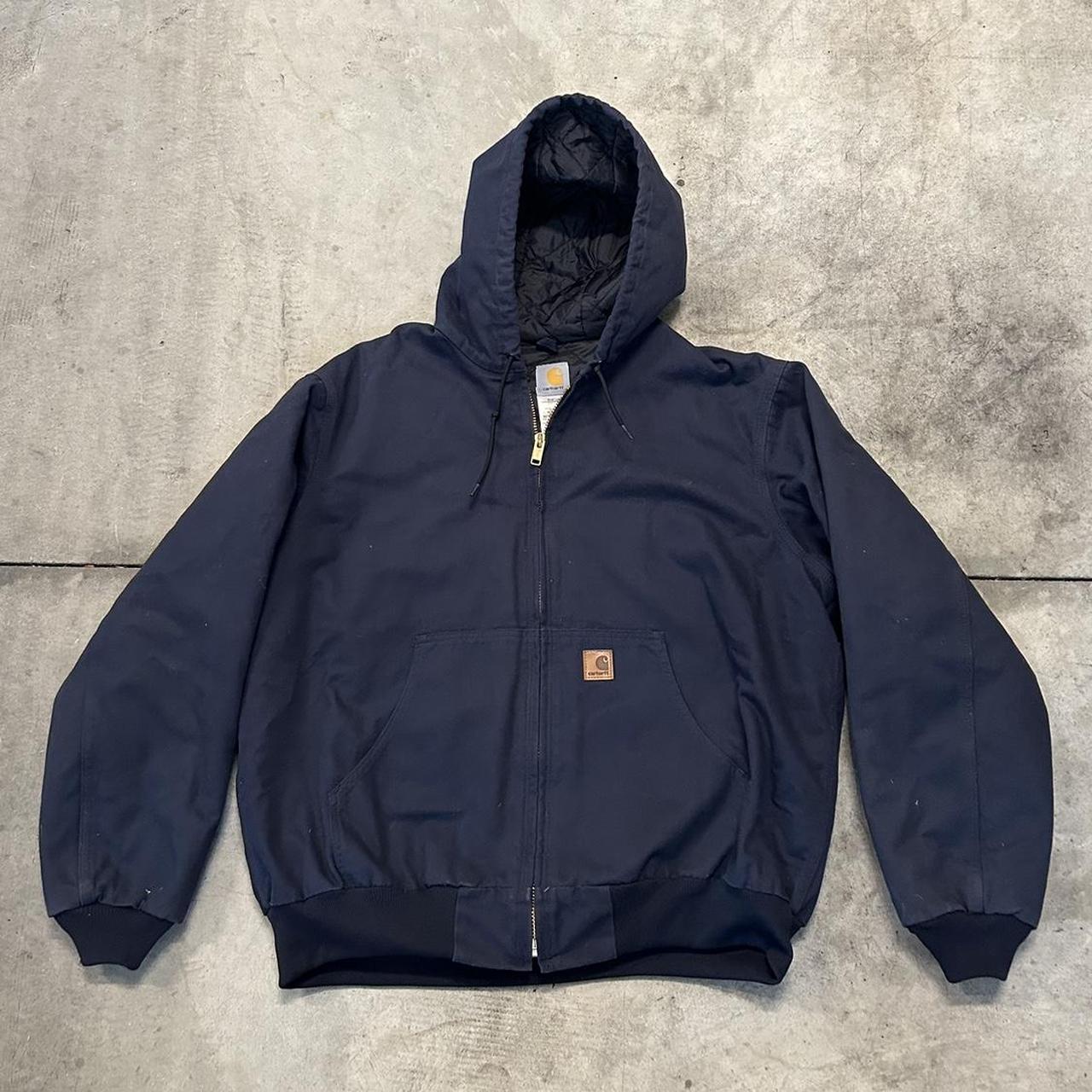 Vintage carhartt navy blue jacket Size:XL - Depop