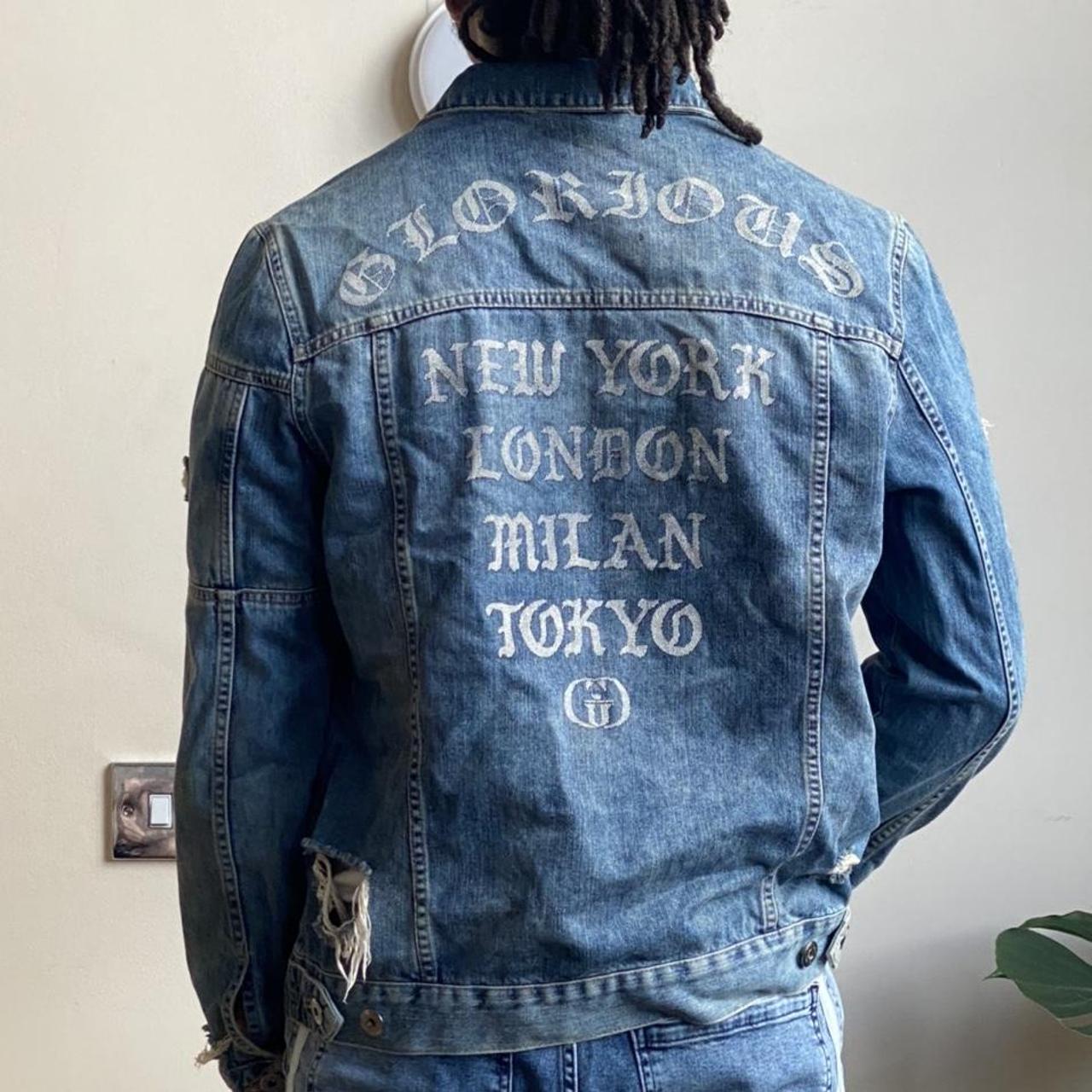 Glorious Gangsta ripped demon jacket with writing on... - Depop