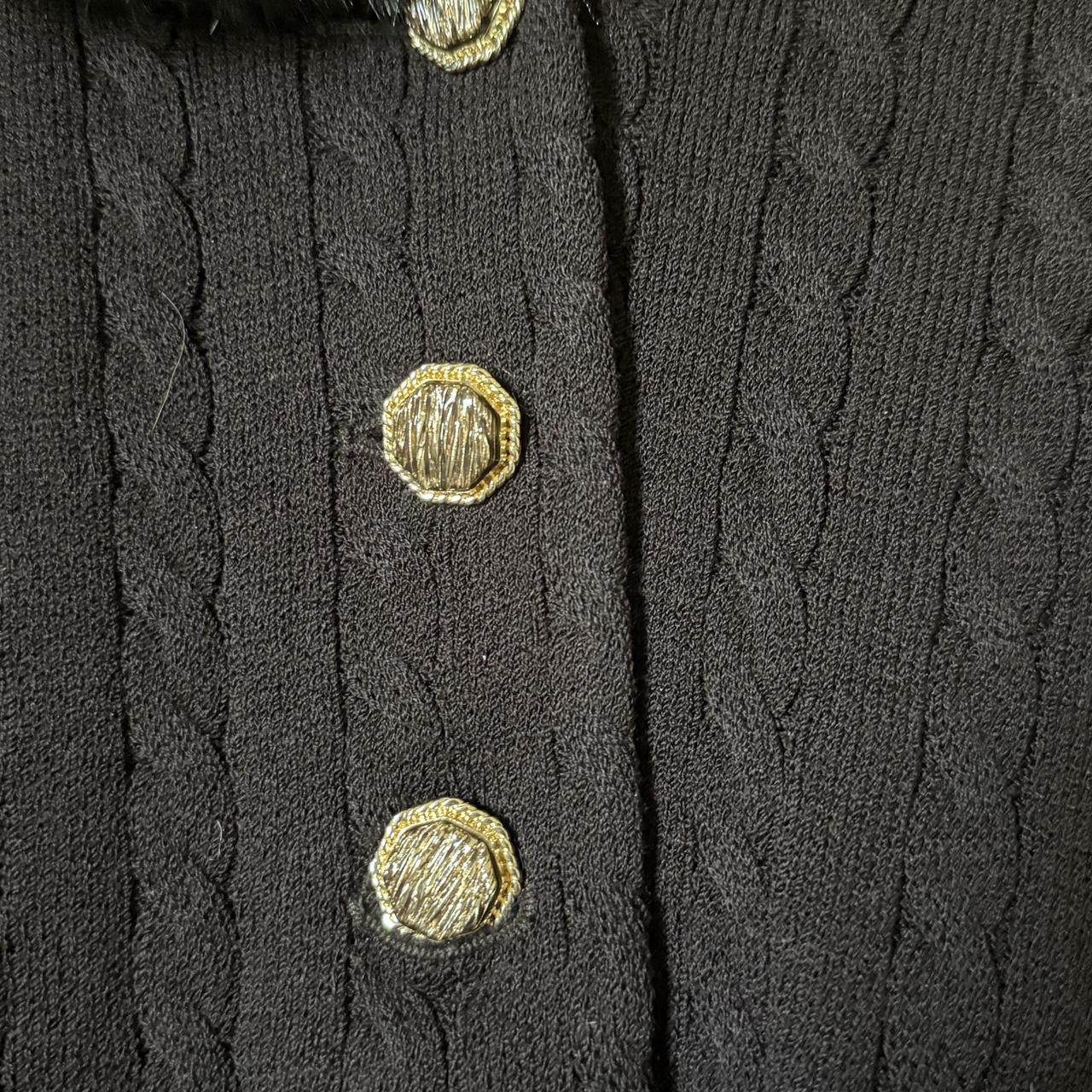 Brown cable knit button up sweater with faux fur... | Depop