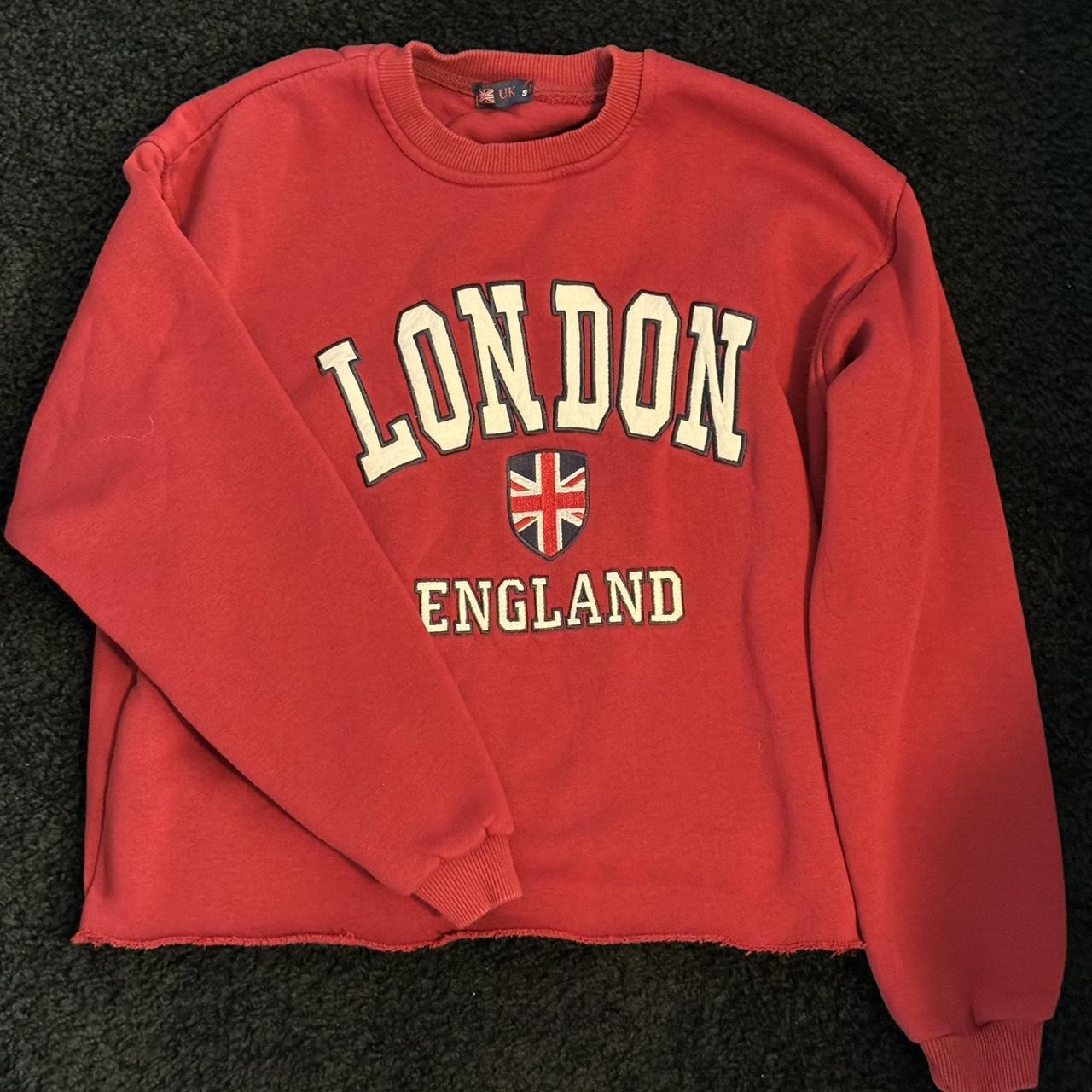 vintage red ‘london england’ sweater size :... - Depop