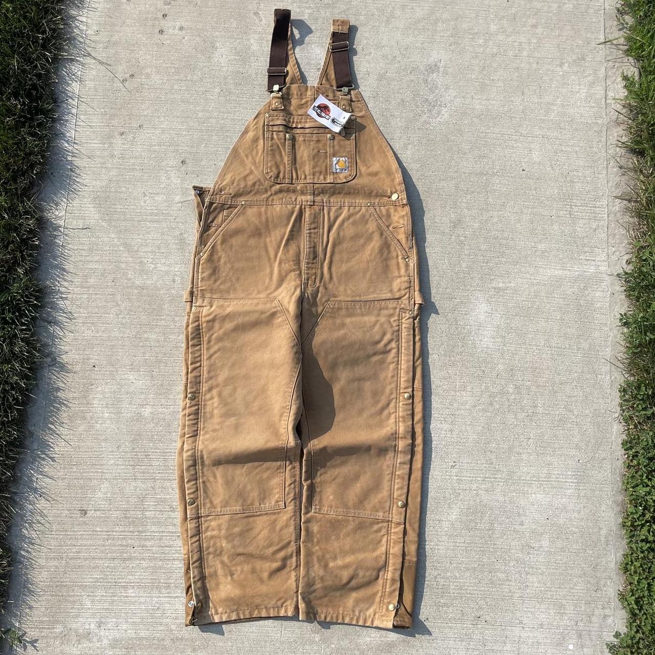 Carhartt Overalls Lined 40x30 tan and brown... - Depop
