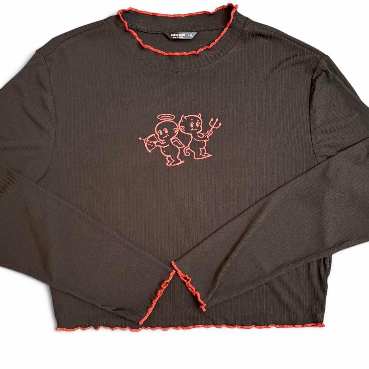 Black and red Devil crop top Size 1X could easily... | Depop