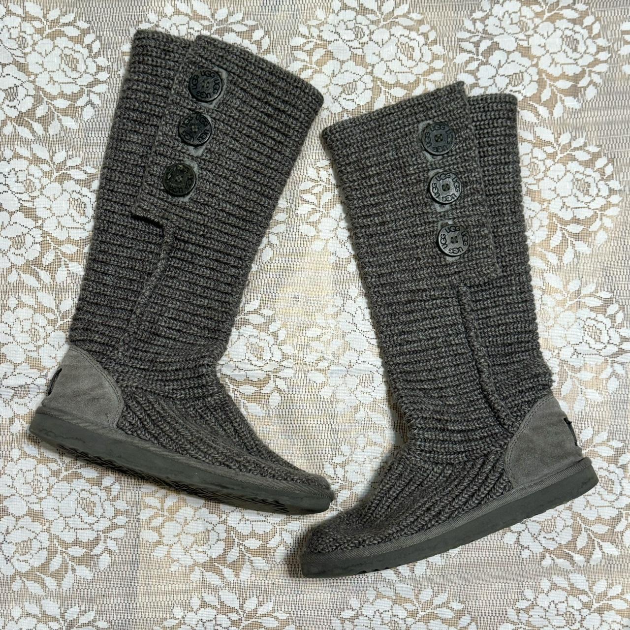 Grey classic UGG cardy knit boot with cute... | Depop