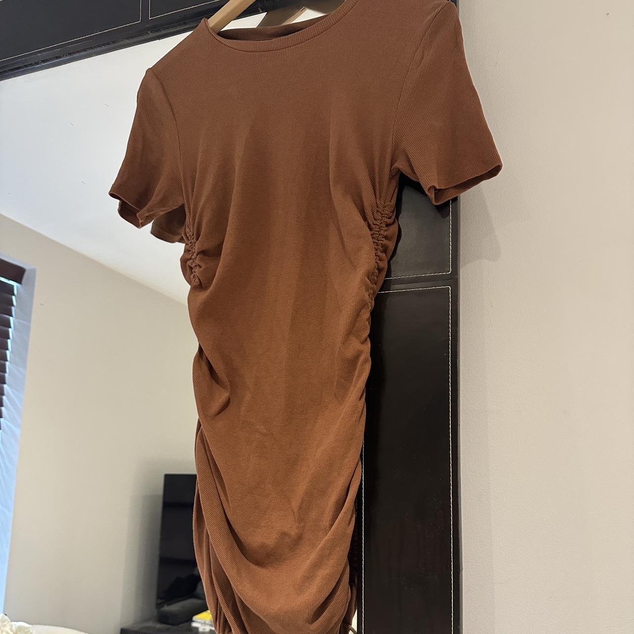 Zara ruched burnt orange/brown dress Gorgeous dress... - Depop