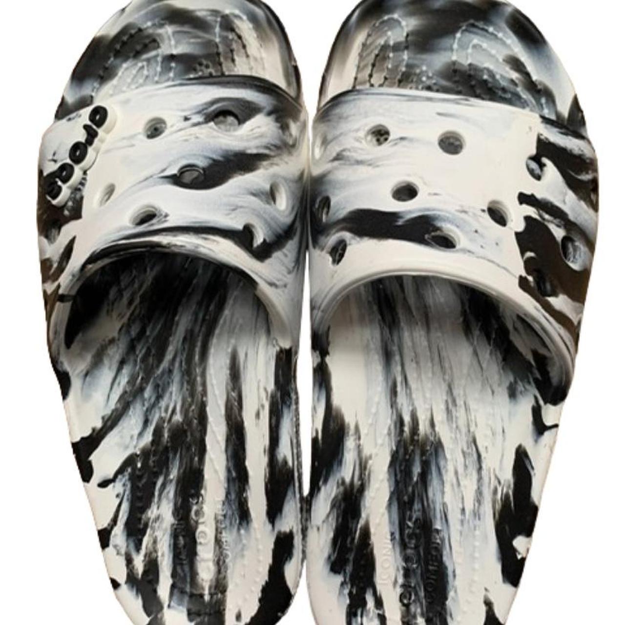 Black/White marble croc slides 10W/8.5M #crocs... - Depop