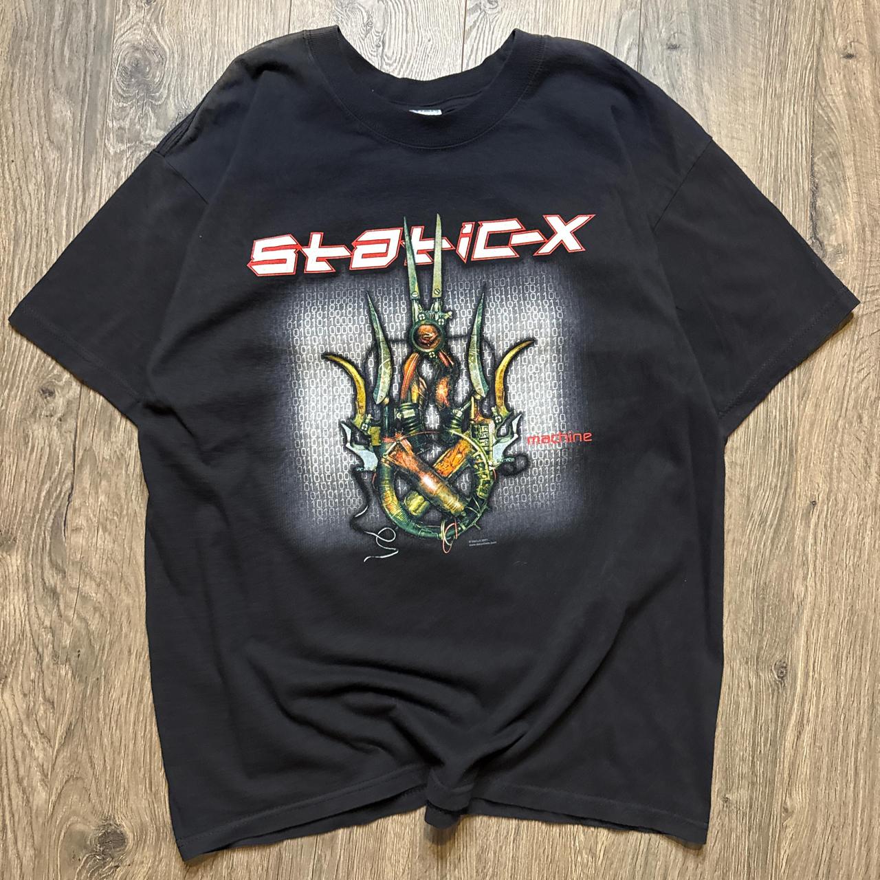 vintage y2k 2001 static-x machine black graphic tee... | Depop