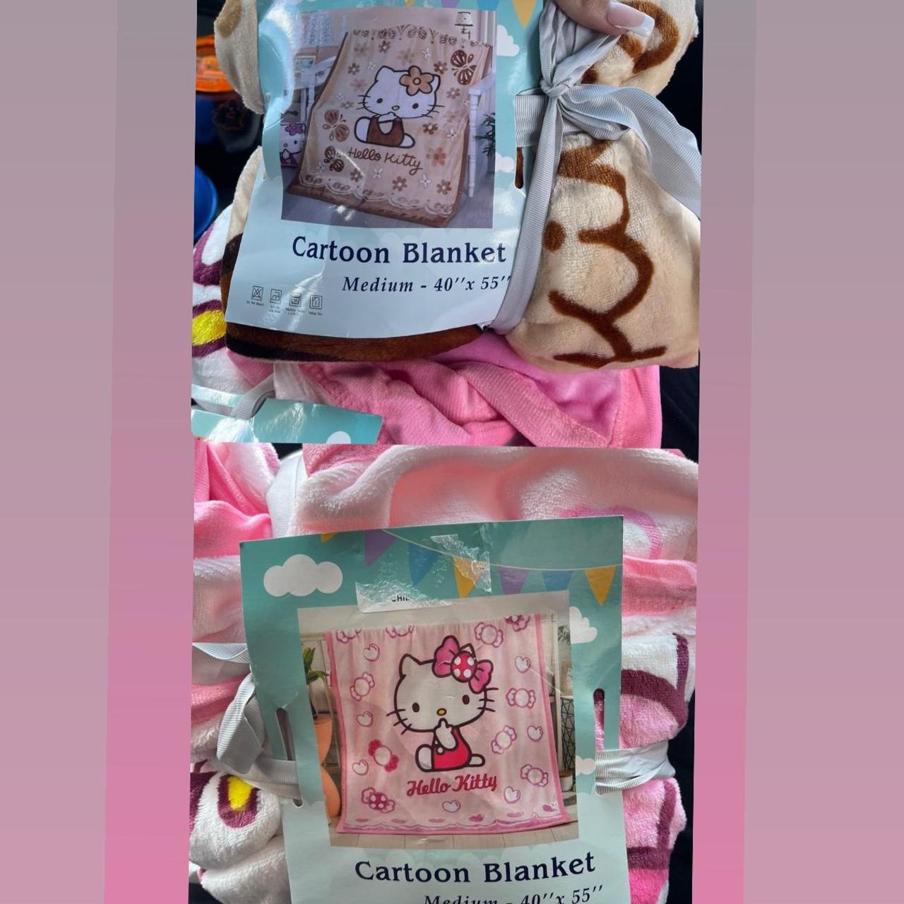 hello kitty fuzzy pink and brown blanket brand new... - Depop
