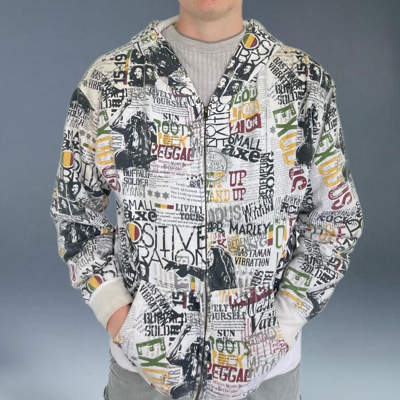 rastafari reggae bob marley graphic hoodie jacket... - Depop