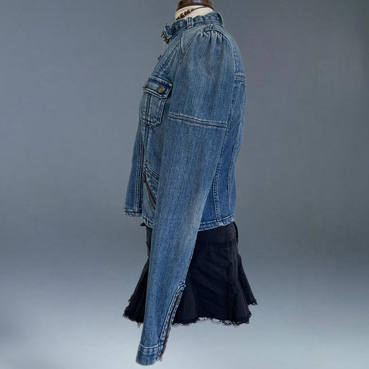 y2k early 2000s jean denim biker moto jacket ☆... - Depop