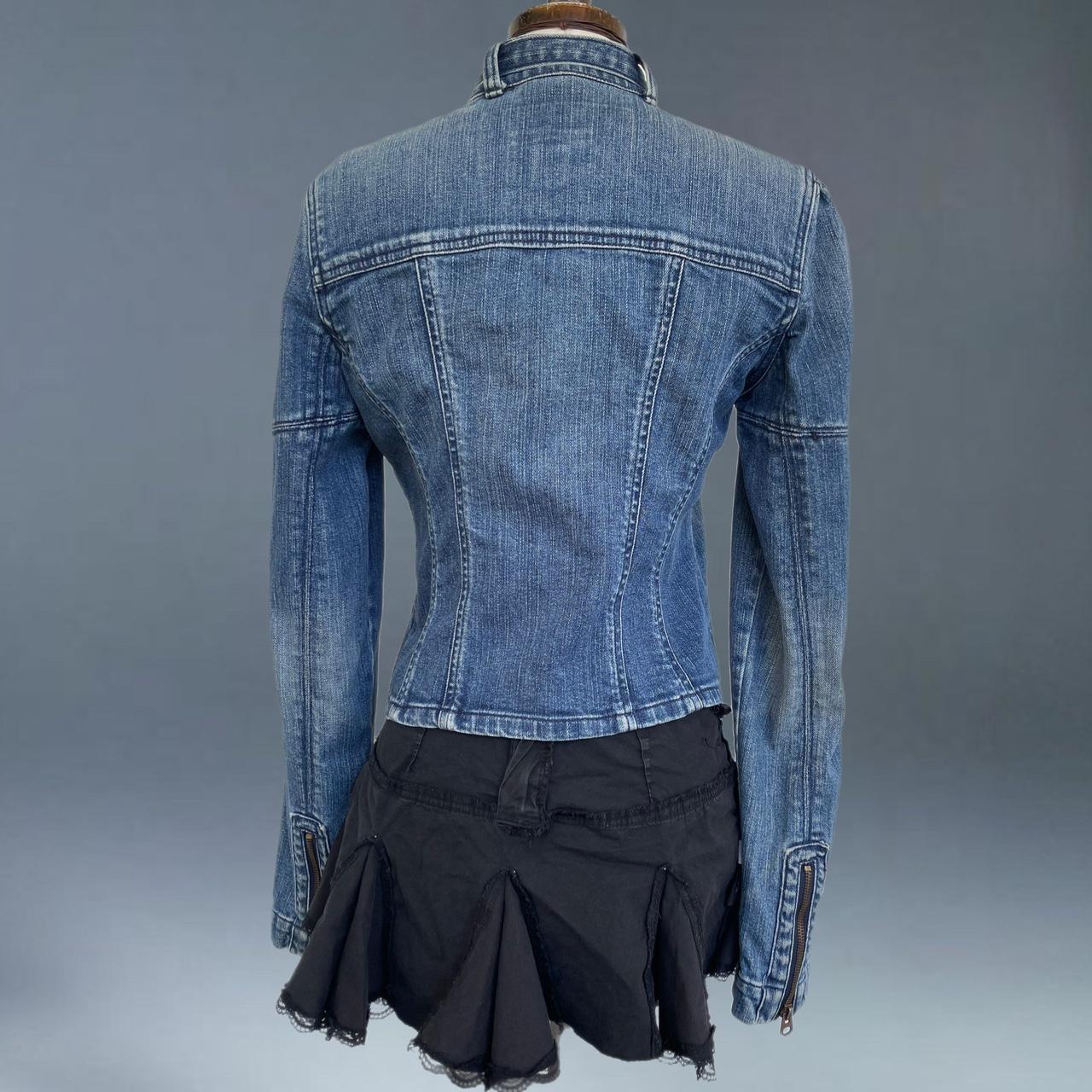 y2k early 2000s jean denim biker moto jacket ☆... - Depop