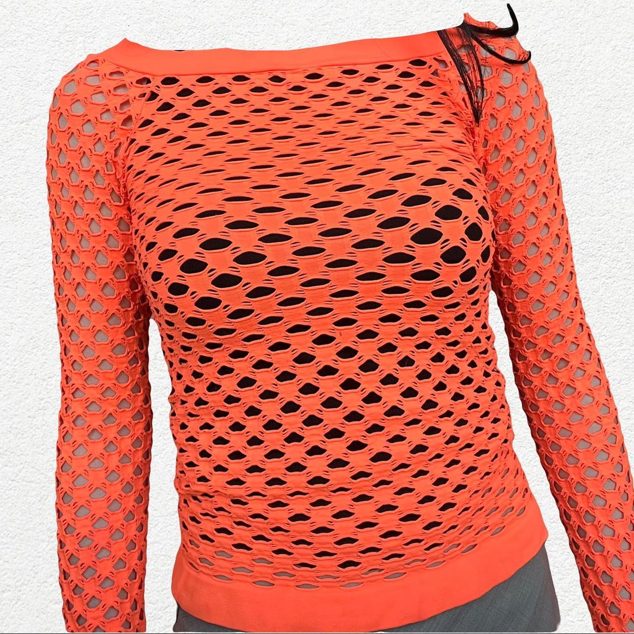 neon orange mesh top fits sooo nicely great... - Depop