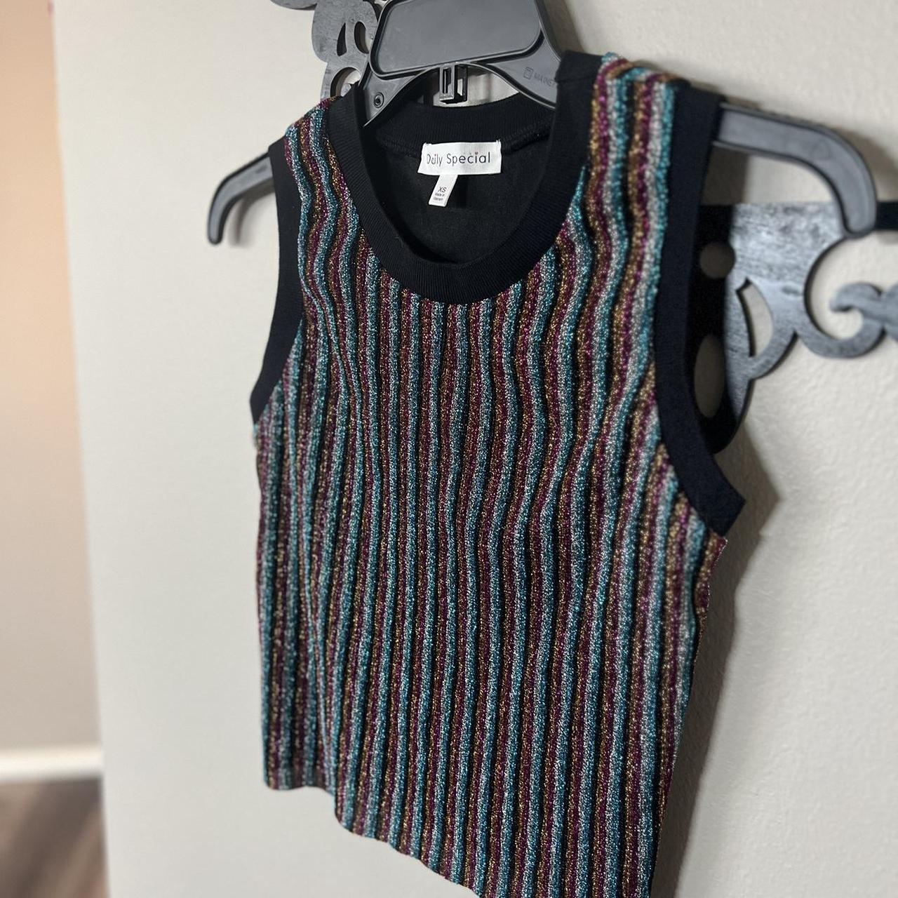 Multi Color Striped Glitter Crop Top Size... - Depop