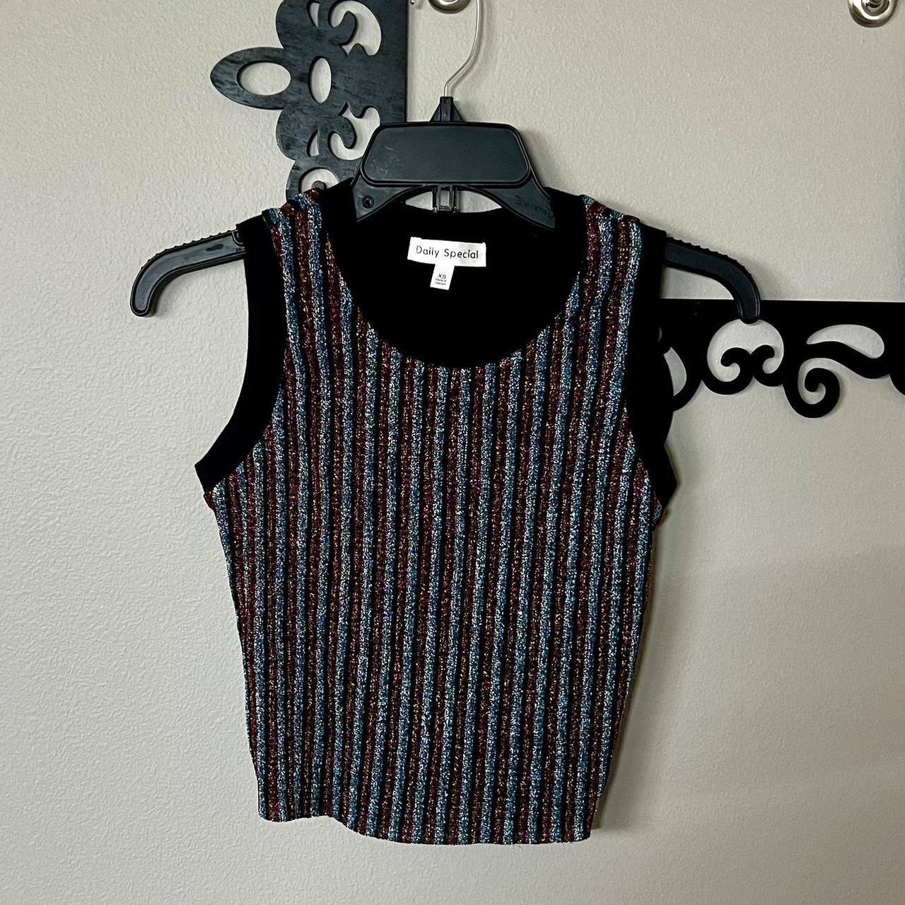 Multi Color Striped Glitter Crop Top Size... - Depop