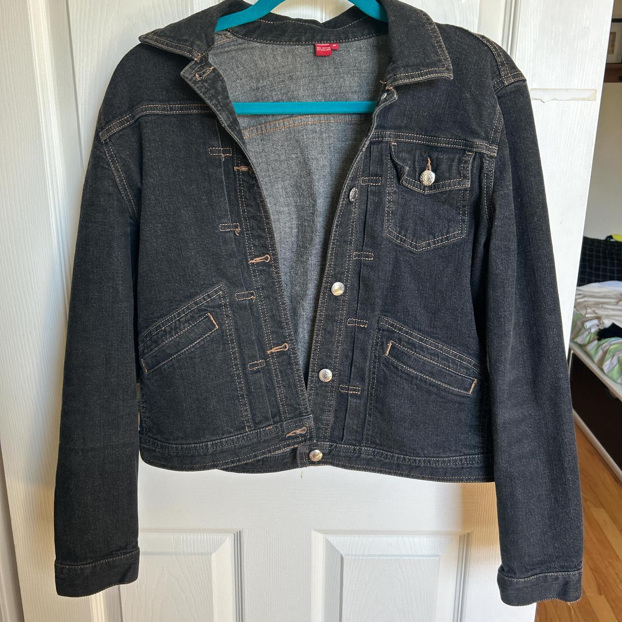 Black medium denim jacket with front pockets and... - Depop