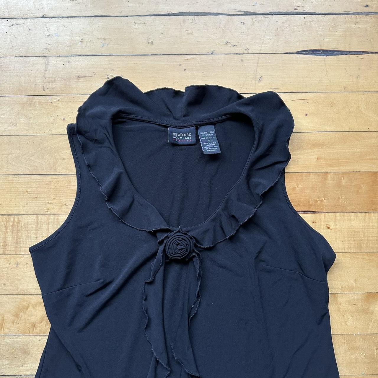 Black Y2K New York & company ruffle top with a bow... | Depop