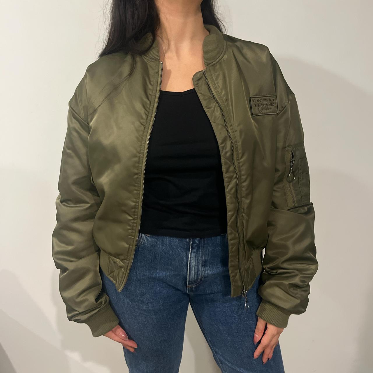 Factorie khaki green bomber jacket with a relaxed... | Depop