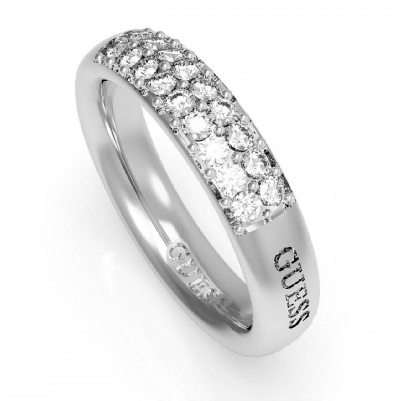 GUESS 2 rows front pave silver ring Size 54, good... - Depop