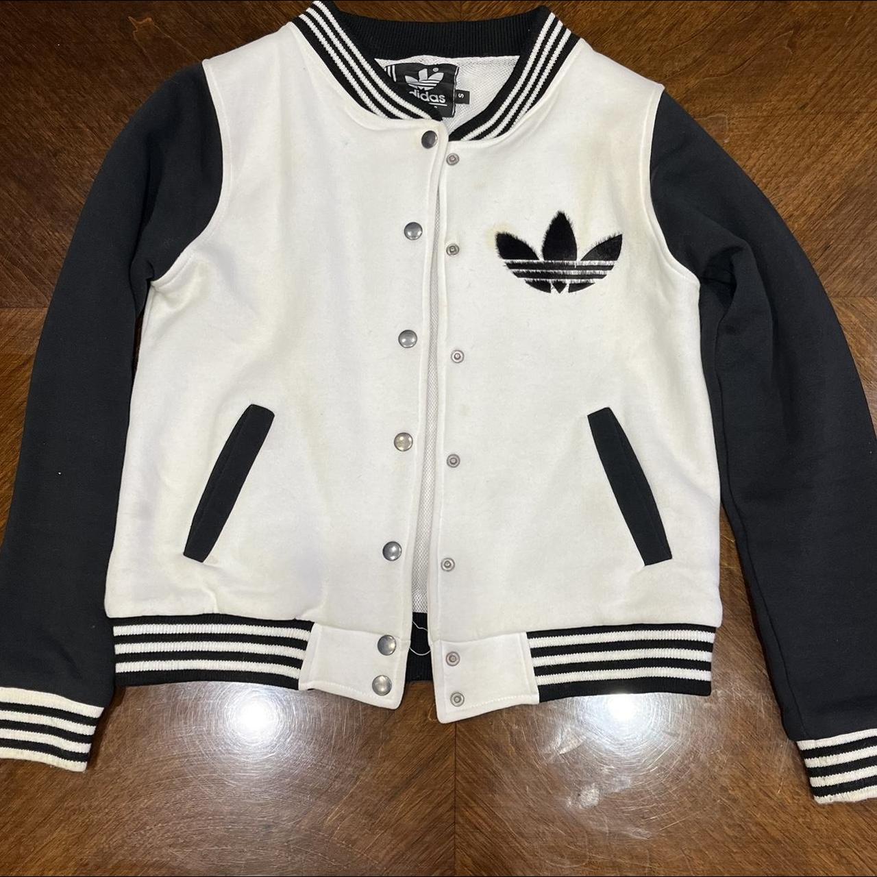 Adidas originals varsity jacket Black and white Size... - Depop