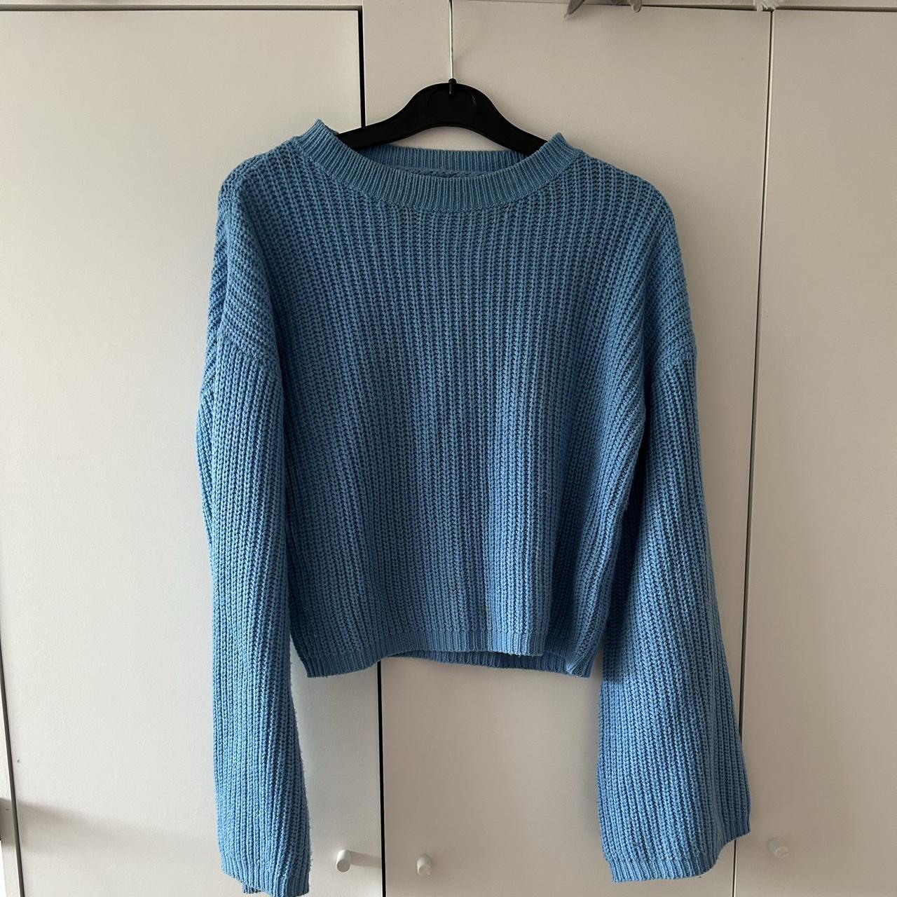 Boohoo blue knitted jumper size M Flared sleeves... - Depop