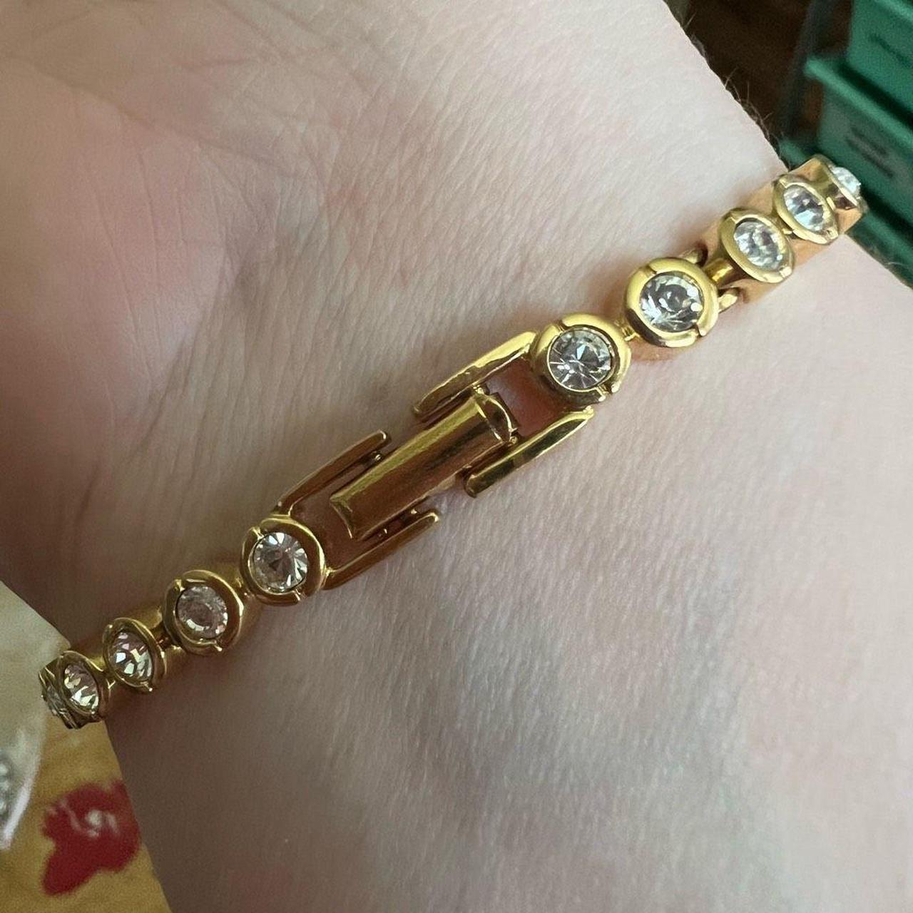 Swarovski Crystal Deluxe Gold Round Gold-Tone Tennis... - Depop