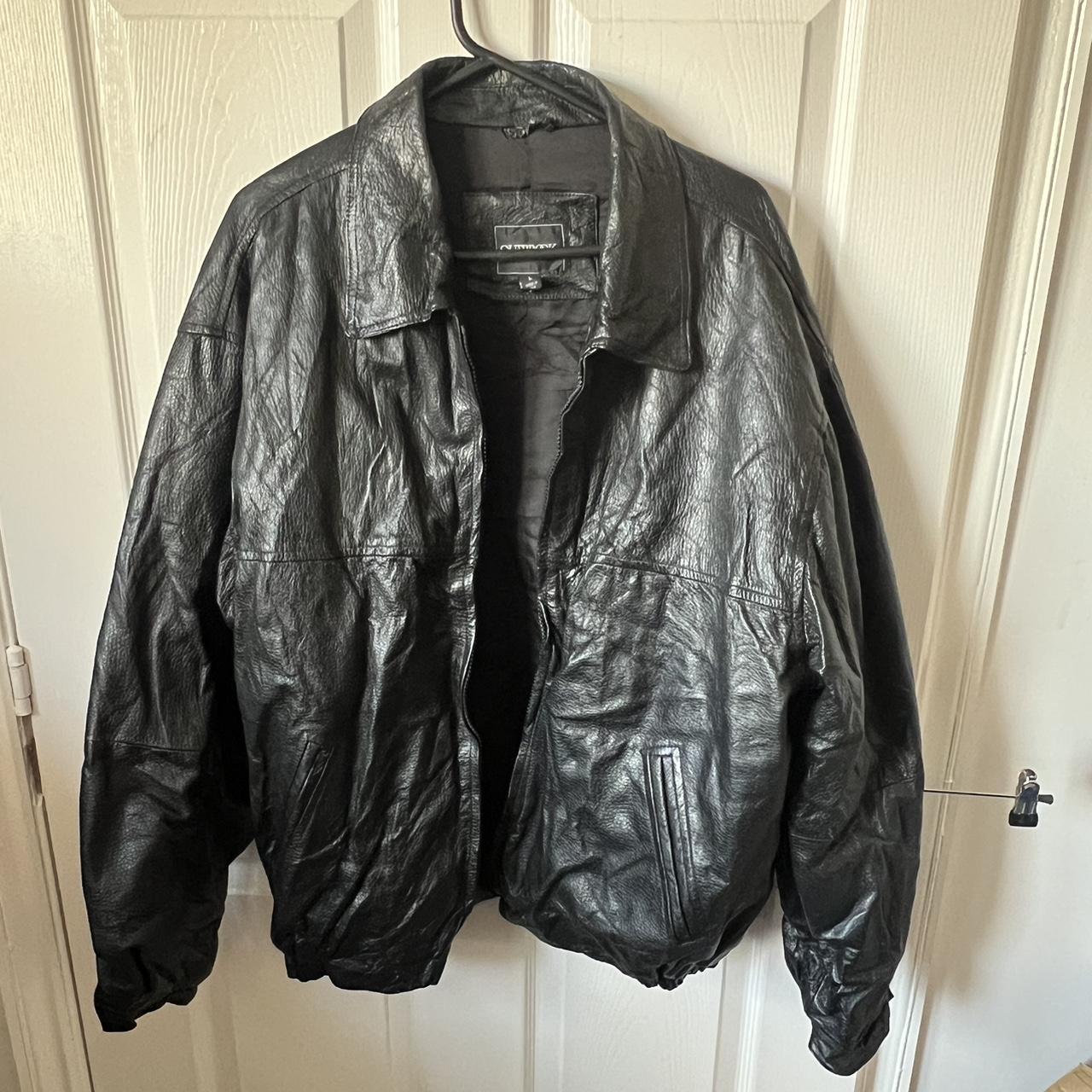 Large Outbrook Heavy Black leather bomber jacket... | Depop