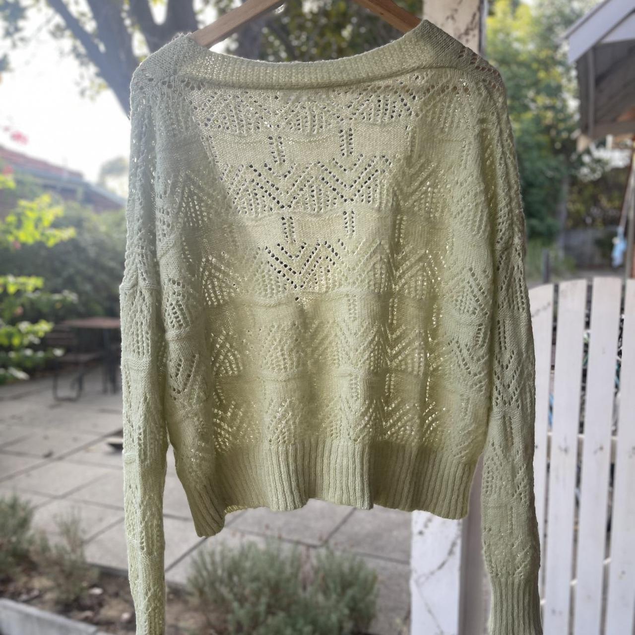 Citrine green sheer Lacey cardigan. Has some stretch... | Depop