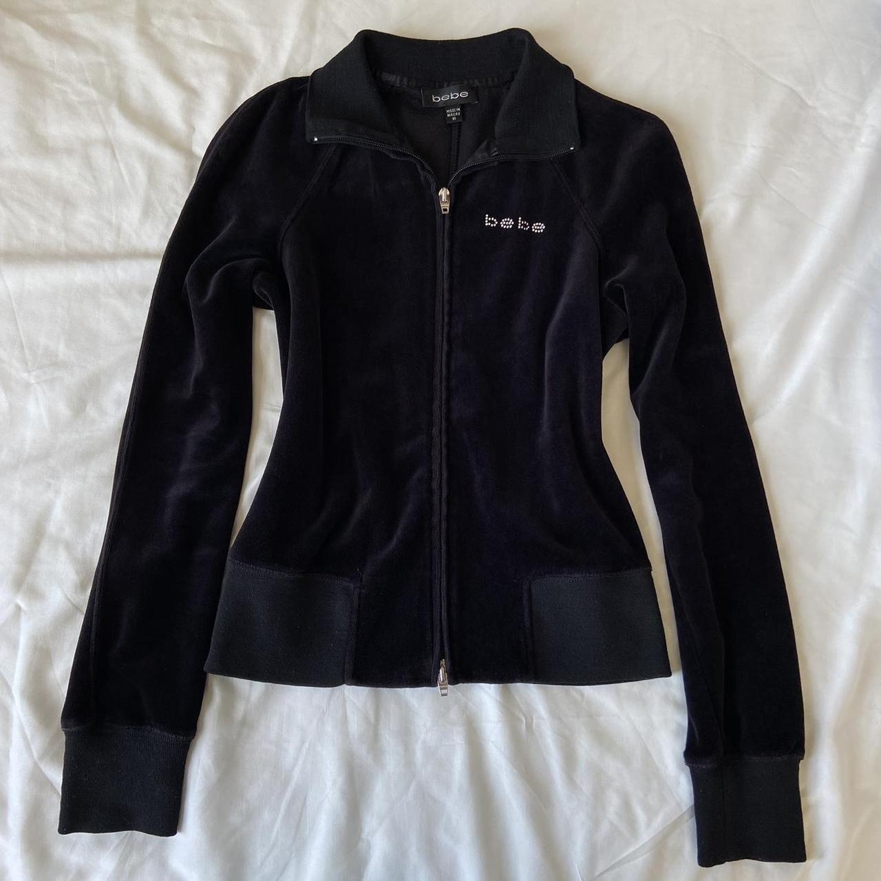 bebe black velvet tracksuit jacket. size medium but... - Depop