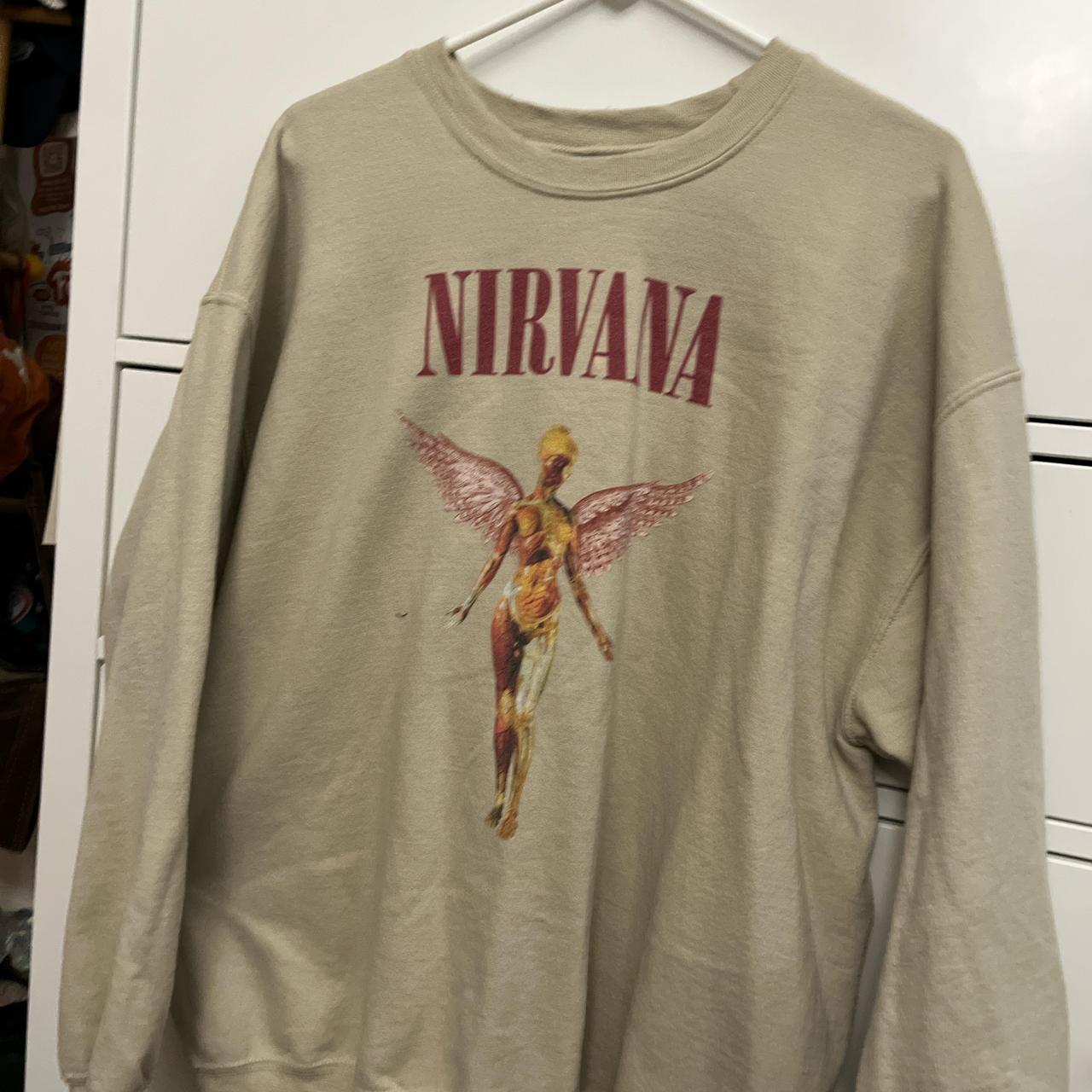 nirvana in utero beige extra large crewneck sweater... - Depop